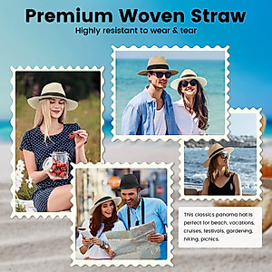 Sun Hat Womens Panama Hat Men Straw Hat Womens Wide Brim Hat Sun Protection Packable Roll up Fedora Beach Foldable Sun Hat with Chin Strap, Brown
