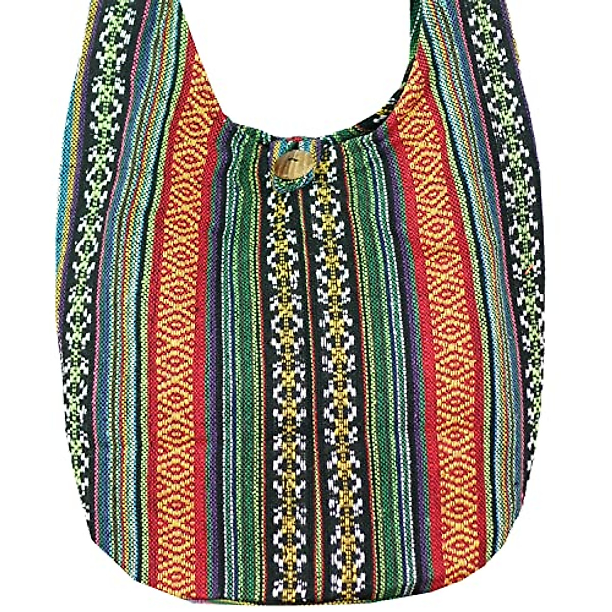 PumPumpz Hippie Boho Crossbody Bohemian Gypsy Sling Shoulder Bag Handwoven Ikat Medium Size. (Medium Random Green)