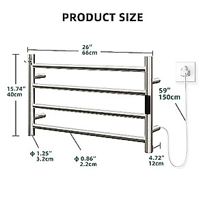 YITAHOME Towel Warmer Heated Towel Rack, 4 Bars Wall Mounted Electric Towel Warmers for Bathroom with LED Indicator, Multi-Level Temperature and Timer Setting, Plug-in/Hardwired, Silver