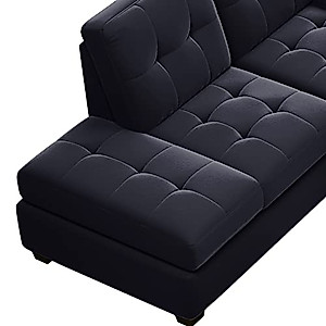 FANYE L-Shaped Oversized Corner Reversible Sectional Sofa Couch W/Chaise & Storage Ottoman,Modern 6 Seaters Velvet Upholstery Sofa&Couch with Cupholders for Home Office Apartment Living Room