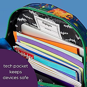 Highlights Backpack for Kids, 17-Inch Weather-Resistant Backpacks for Boys and Girls, Elementary School Kids Bags, Ages 5-9 (Dinosaur Glow-in-the-Dark - Green)