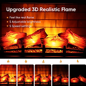 HEAO Electric Fireplace 3D Infrared Fireplace Stove 24" Freestanding Fireplace Heater for Indoor with Visible Control Panel and Remote, ETL Certified, Overheating Safety Protection, 1500W (Black)