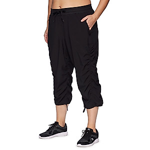 RBX Women's Plus Size Lightweight Woven Drawstring Capri Pant Jet Black 3X