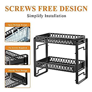 GILLAS 2 Tier Bathroom Counter Organizer, Makeup and Cosmetic Organizer Rack, Bathroom Vanity Storage Tray, Farmhouse Counter Standing Holder Shelf, Black