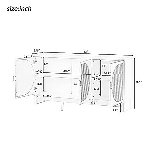 Accent Storage Cabinet with Rattan Door Freestanding Storage Sideboard with Adjustable Shelves Mid Century Modern Entryway Cabinet for Living Room, Hallway, Dining Room (Black)