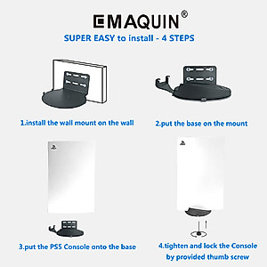EMAQUIN Wall Mount Bracket for PlayStation 5 (PS5) (Sturdy Metal,Enduring Paint Finish,Easy Install on The Wall,Compatible with Both Console-Disc and Digital Eidtion,Black)