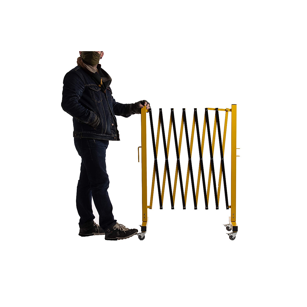 Trafford Industrial Expandable Metal Barricade, 11 Feet, Yellow and Black, Mobile Safety Barrier Gate, Retractable Traffic Fence