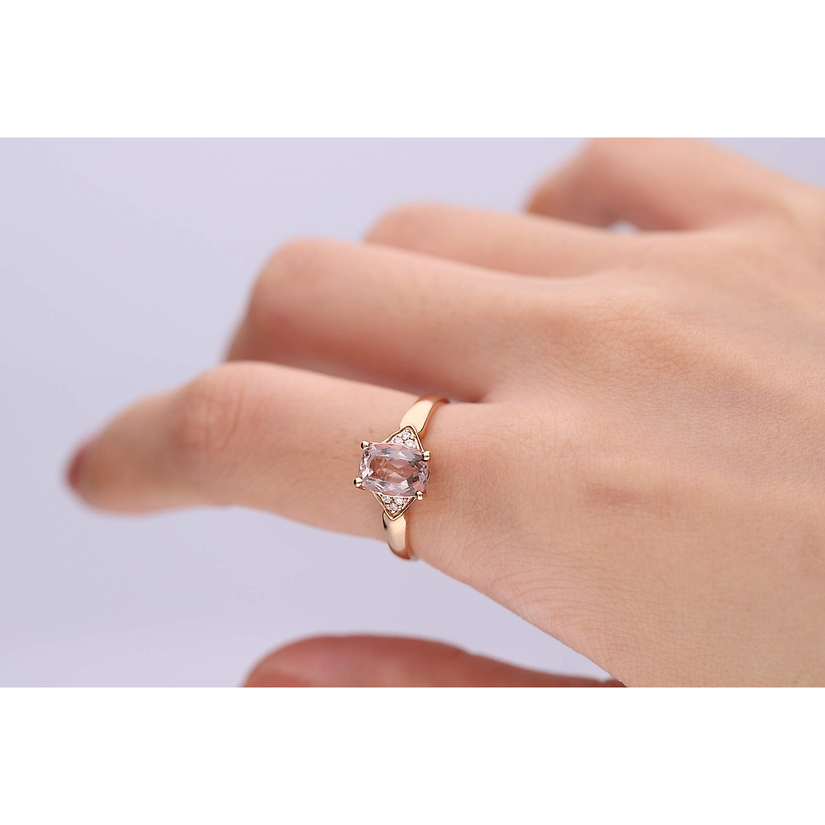 Gin & Grace 10K Rose Gold Genuine Morganite & Natural Diamond Engagment Promise Propose Promise Ring for Women