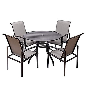 LEVELEVE 5 Piece Patio Dining Set,Outdoor Furniture 4 Textilene Chairs & 1 Round 38"x 38" Metal Slatted Table with 1.5" Umbrella Hole,Outside Porch Deck Balcony Backyard Set for 4