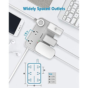 Surge Protector with USB, TESSAN Power Strip Flat Plug with 6 Widely Spaced AC Outlets 3 USB Charging Ports, 1080 Joules Protection, Wall Mount Extension Cord 5 Feet, Dorm Home and Office Accessories
