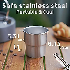 KOSHA 4 Pack Stainless Steel Cups 11 oz Pint Cup Tumbler Metal Cups for Drinking Shatterproof Cup Tumblers Unbreakable Metal Drinking Glasses for Home Travel Outdoor Camping