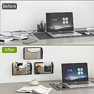 EasyPAG Hanging File Organizer Mesh 3 Single Pockets Wall File Holder Office Document Magazine Folder Rack ,Black