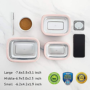 Lille Home Leak Proof Stainless Steel Lunch Snack Containers Set - Ideal for Educational Settings and Daycare - Nesting Trio with Silicone Lids - 47oz+30oz+16oz - Pink