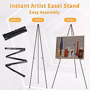 Display Easel Stand for Wedding Sign, 63" Folding Art Easel with Carry Bag, Portable Tripod for Painting, Posters, Signs, Artwork & Trade Exhibitions, Black (1 Pack)