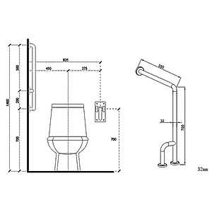Bathroom Grab Bar Safety Support Rail Grab Bar Wall to Floor Grab Bar with Outrigger toilet Balance Handrail Bathroom Safety Railing Stainless Steel Rail for Disabled Elderly Toilet 55x70 cm