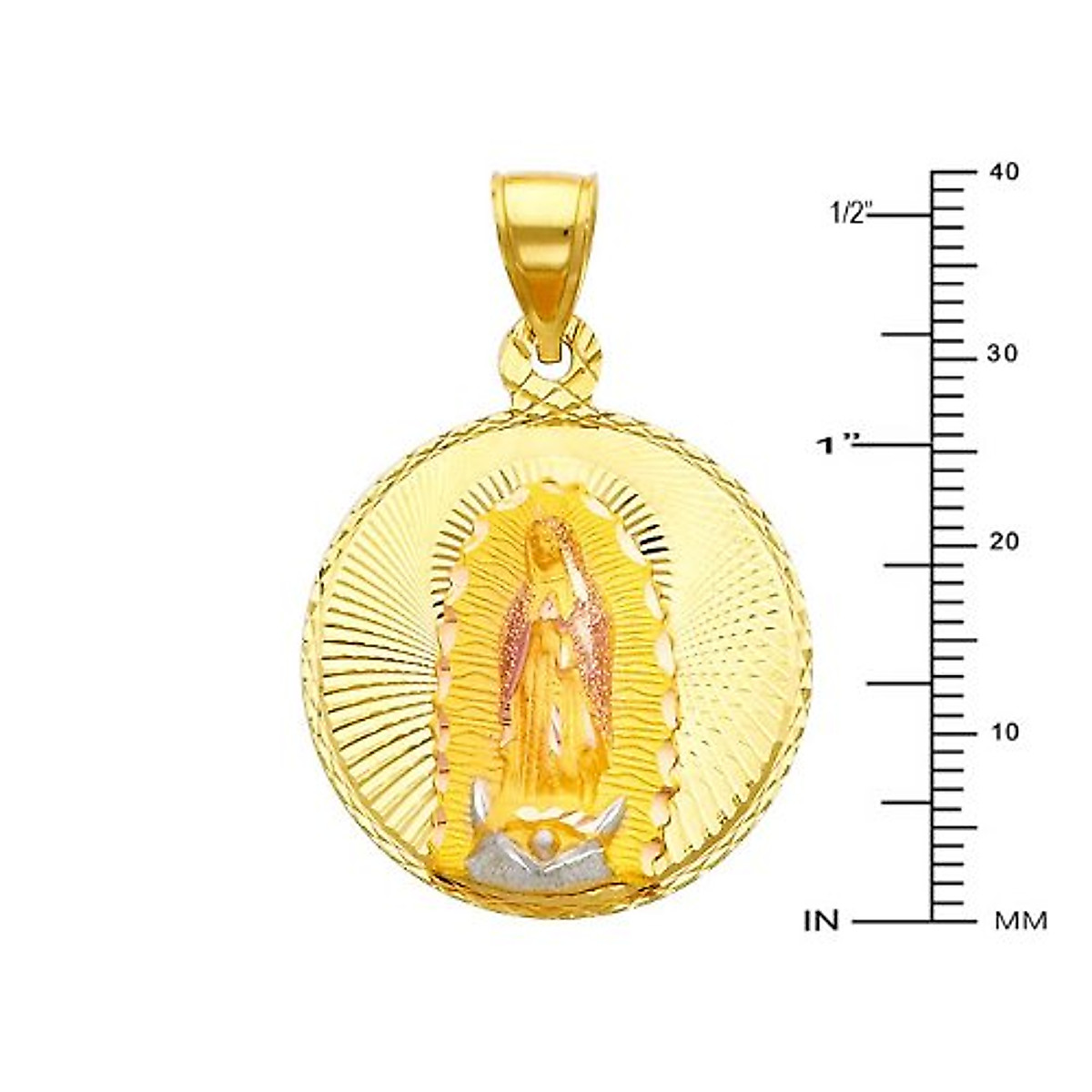 14k Tri Color Gold Religious Mary Guadlupe Stamp Charm Pendant