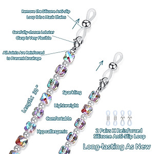 REVEMCN Crystal Beaded Eyeglass Chain Face Mask Holder Chain Necklace Mask Lanyard Glasses Strap for Women Sunglasses Chains (Pink & Purple)
