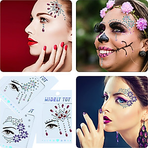 Face Jewels-6Sheets Face Gems Stick On+10g Chunky Glitter, Face Jewelry Rhinestones Crystals Stickers-Fairy Euphoria Eye Body Makeup Rave Clothes Festival Outfit Accessories Teen Girl Gifts