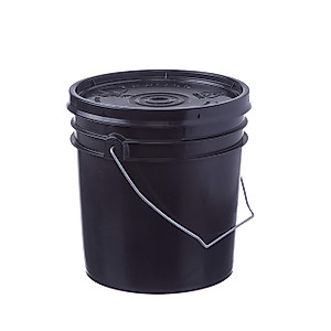 Letica 1 Gallon Bucket with Lid, HDPE, 6 Pack (Black)