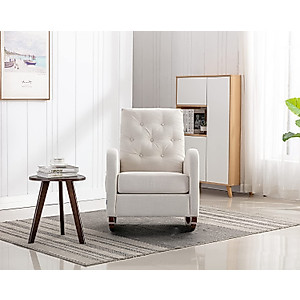 Antetek Modern Accent Rocking Chair, Upholstered Nursery Glider Rocker for Baby and Kids, Comfy Armchair with Pocket, Living Room Lounge Arm Chair, High Backrest with Decorative Buttons, Off White