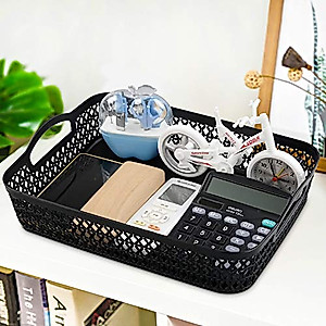 Dehouse Large Plastic Storage Basket Tray with Handle, Black, Pack of 6