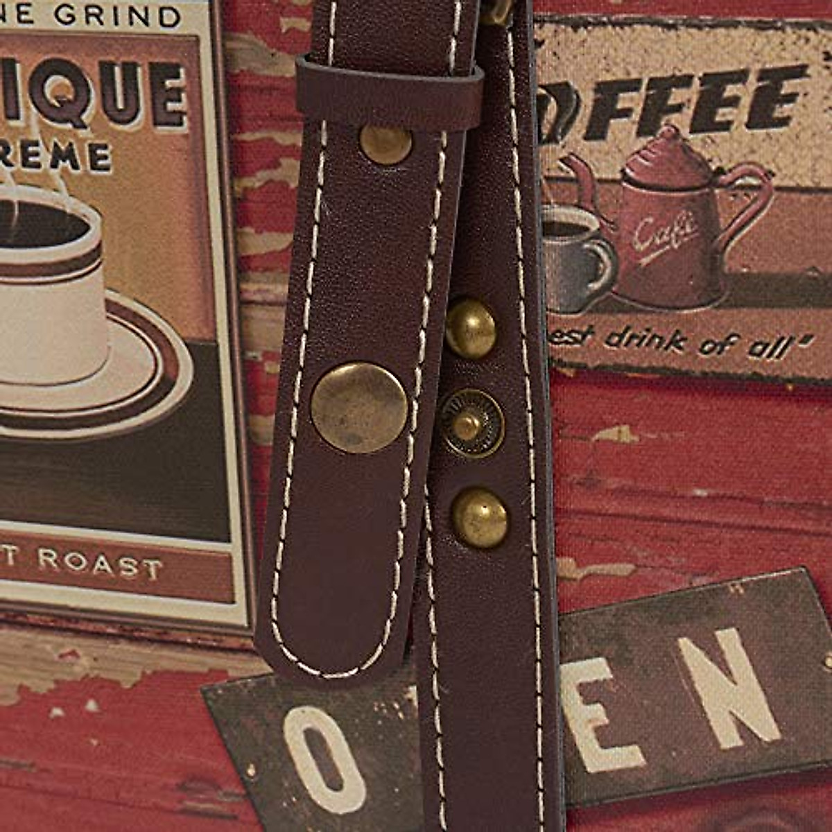 Household Essentials 9245-1 Medium Decorative Home Storage Trunk - Luggage Style - Coffee Shop Design , Orange