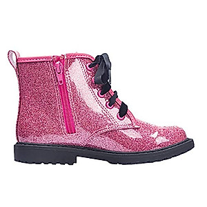 FITORY Girls Glitter Ankle Boots, Lace Up Waterproof Combat Shoes With Side Zipper for Little Kid/Big Kid Hot Pink Size 11