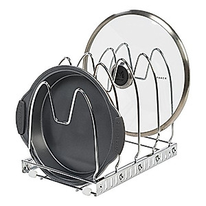 IRIS USA 12" Five-Tier Cookware Organizer, Pot and Pan Organizer Rack, Countertop and Under Cabinet Organizer, Adjustable, Rubber Feet Prevent Scratches, Silver