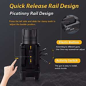 GOPLANT 1300 Lumens Weapon Laser Light, Battery Powered Adjustable Rail-Mounted LED Light and Green Laser Combo, Rifle LED Tactical Flashlight (Using Batteries)