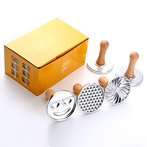 Cookie Stamps Set of 5,Cookie Stamps for Baking Christmas Wooden Handle Nordic Stamp with Geo Cast,Citrus,Emoji,Easy to Use (SET OF 5)