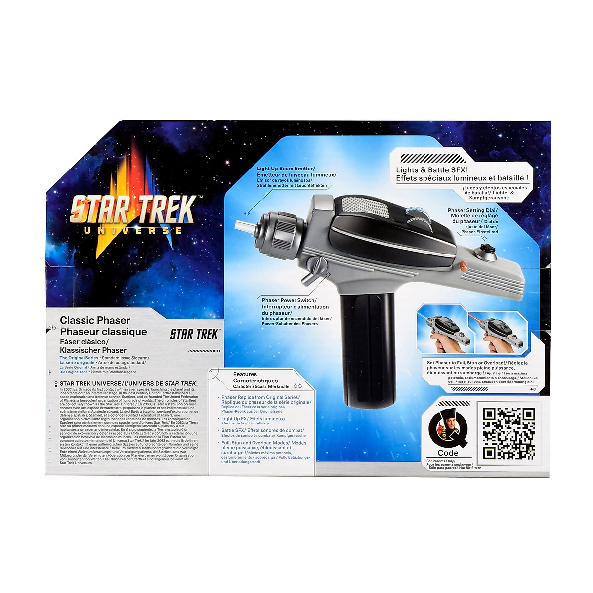 BANDAI Original Series Star Trek Phaser | 10'' Star Trek Model Phaser with Realistic Sounds and Display Stand | Great Collectable Toys Or Star Trek Gifts, (Packaging May Vary)