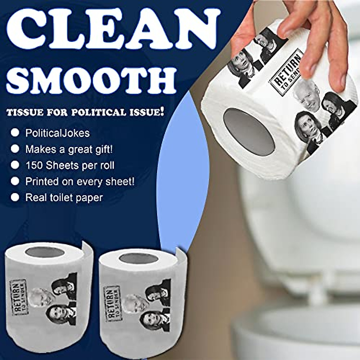 Pesky Patriot Anti-Democrat Party 2-Pack Toilet Paper Roll | Hilarious Facial Expression Anti Joe Biden, Kamala Harris, & Nancy Pelosi Roll | Funny Political Gift for Republicans or Democrats