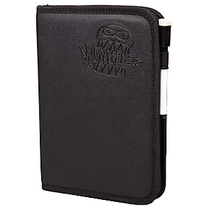 Monster Deluxe 4 Pocket Trading Card Leather Album - Zipper Closure, Built-in Dry Erase Boards and Marker, Side Loading Padded Double Sided Pockets, Holds 160 Cards, For Sport, Gaming, Kpop, Xmas Gift