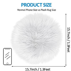 TENNOLA 15.7 Inches Mini White Round Faux Fur Sheepskin Area Rug, Fluffy Small Circle Rugs Cushion for Chair, Furry Carpet for Nail Desk, Shaggy Circular Rug Plush Rug