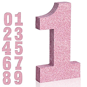 TONIFUL 8 Inch Pink Glitter Number 1 Table Centerpiece 0-9 Pink Birthday Party Decorations,Pink Digit 1 for Birthday,Chrismas,Graduation,Bridal Shower,Valentine's Day,Anniversary Party Supplies