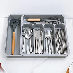 Kitchen Drawer Organizer Tray for Cutlery Utensils and Gadgets，Large Expandable Cutlery Organizer in Drawer，Silverware Organizer Storage Tray，Holding Flatware Spoons Forks