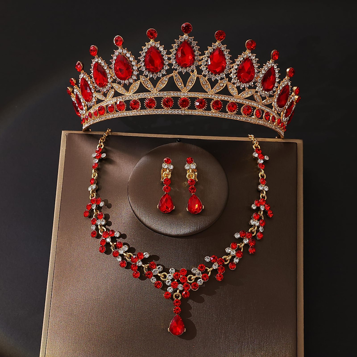 Geurlev Tiaras and Crowns for Women,Tiaras Earrings Necklace, Crystal Bridal Jewelry Set, Costume Party Halloween Prom Pageant Jewelry for Women