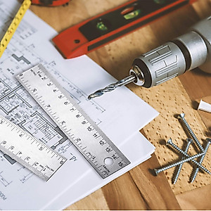 3 Pieces Stainless Steel Cork Back Rulers Metal Ruler Set Non Slip Straight Edge Cork Base Rulers with Inch and Metric Graduations for School Office Engineering Woodworking (6 Inches)