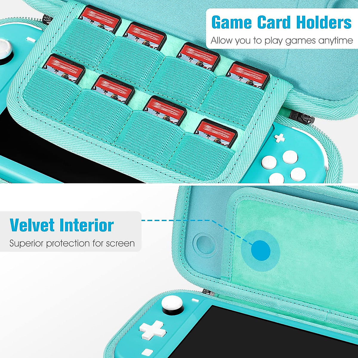 Fintie Slim Carrying Case for Nintendo Switch Lite 2019, Shockproof Protective Portable Carrying Cases, [Slim Fit] Travel Storage Hard Shell w/8 Game Cartridges & Adjustable Hand Strap, Seaside Ombre