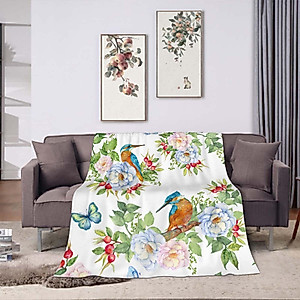 Throw Blanket 40x50 Inch,Watercolor Kingfisher Birds Flannel Soft Cozy Fluffy Throw Blankets and Warm Throws for Adults in Couch Sofa Bed 50x40 Inch