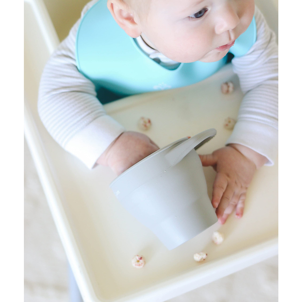 otterlove Collapsable Silicone Snack Container with Attachable Lid | 100% Pure LFGB Platinum Silicone with No Fillers | Snack Cup (2 Pack - Sage & Sand))