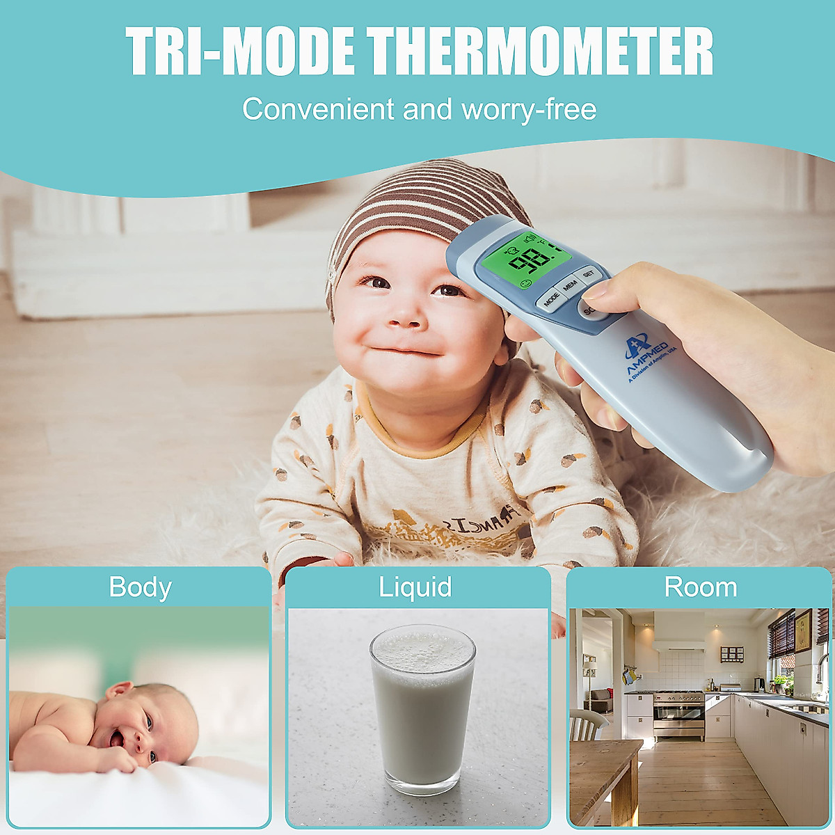 Amplim Hospital Medical Grade Non-Contact No-Touch Forehead Thermometer for Baby and Adults. Touchless Temporal Fever Thermometer, FSA HSA Approved Accurate and Fast Digital Baby Thermometer