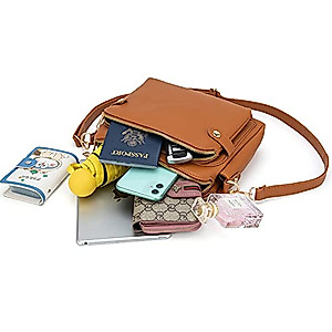 3 layer crossbody leather shoulder bags and clutches, ladies zip satchel bags clutches satchel handbags, three layer leather crossbody shoulder & clutch bag women (Red)