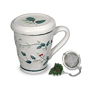 Pfaltzgraff Winterberry 12-Ounce Covered Stoneware Mug with Stainless-Steel Tea Diffuser
