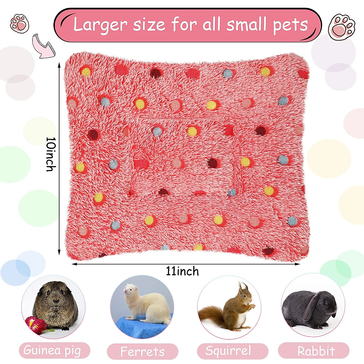 Jetec 3 Pcs Bunny Beds Guinea Pig Beds Soft Bunny Mats Warm Guinea Pig Mat Small Animal Winter Bed Pads Fleece Sleeping Pads for Indoor Rabbit Hamster Squirrel Hedgehog Chinchilla Ferret(Dots)