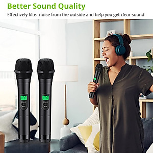 LiNKFOR Wireless Microphone, UHF Wireless Karaoke Microphone System, Professional Dual Cordless Microphone 196ft Transmission Range, Wireless Mic for Church, Wedding, Conference, Party