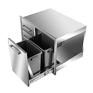 Globamboo Outdoor Kitchen Drawer Combo, BBQ Access Trash Drawer Combo with Stainless Steel, Outdoor Kitchen Trash Drawer for BBQ Island, Grilling Station, Outside Cabinet (28" W x 19.6“D x 20.1" H)