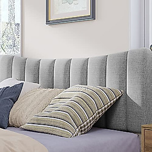 Prohon Upholstered Platform Bed, Queen Size Bed Frame and Headboard, Vertical Channel Tufted Bed, Bedframe for Kids/Teen/Adults, No Box Spring Needed,Wooden Slats Support, Gray