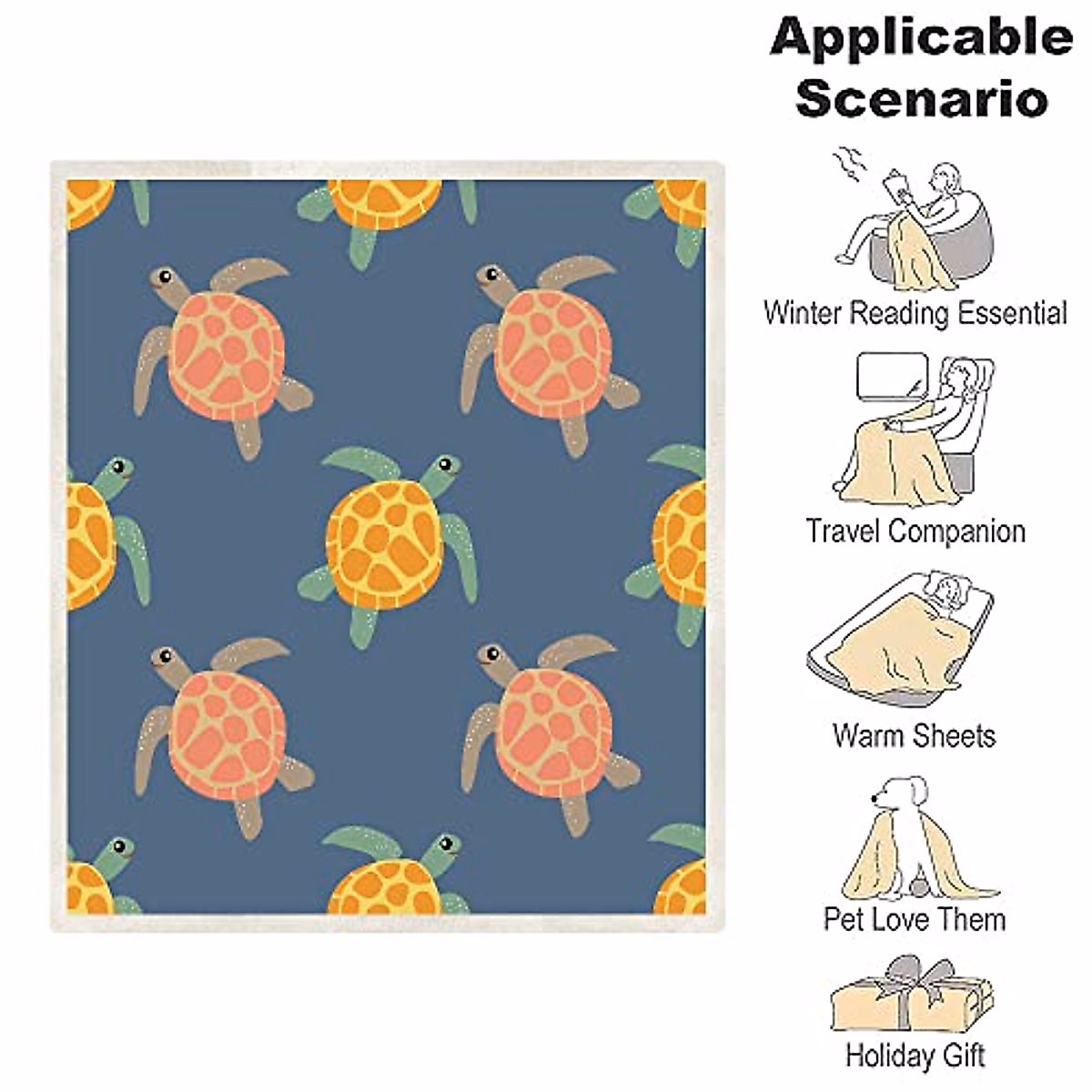 Super Soft Sea Turtle Fleece Throw Blanket Sea Animals Kawaii Plush Sherpa Blanket Lightweight Fluffy Blankets for Adults Kids Gifts for Animal Lovers