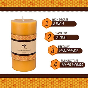 Natural Beeswax Pillar Candle, Large Beeswax Candle for Home Spa Yoga, Yellow Raw (3 x 6'')